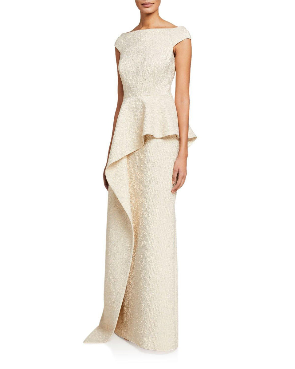 Jacquard Side Drape Overlay Gold Gown – Bella Rose